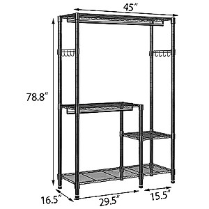 YEPOTUE Portable Closet Organizer System Heavy Duty Garment Rack, 4 Tiers Adjustable Clothes Rack Freestanding Wardrobe Storage Clothing Rack for Hanging Clothes, 79" H*45" W*16.5" D, Black