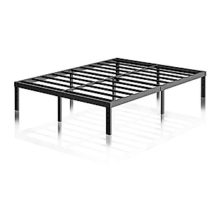 Oliway King Size Bed Frame, Heavy Duty 3500lbs Steel Slat Support, Easy Assembly, Noise Free, No Box Spring Needed, Mattress Foundation, Underbed Storage Space, 14 Inches Tall, Black