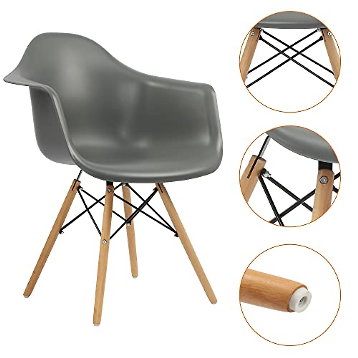 GOTMINSI Set of 4 Dining Chairs,Mid-Century Modern Dining Room Plastic Chairs, Outdoor Side Chairs with Wood Legs for Kitchen, Grey