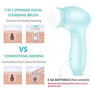 Electric Facial Cleansing Brush 7 in 1 - Fabuday Face Skin Spin Brush for Deep Cleansing, Gentle Exfoliating, Blackhead Removing and Massaging, Battery Operated Facial Cleanser Brush