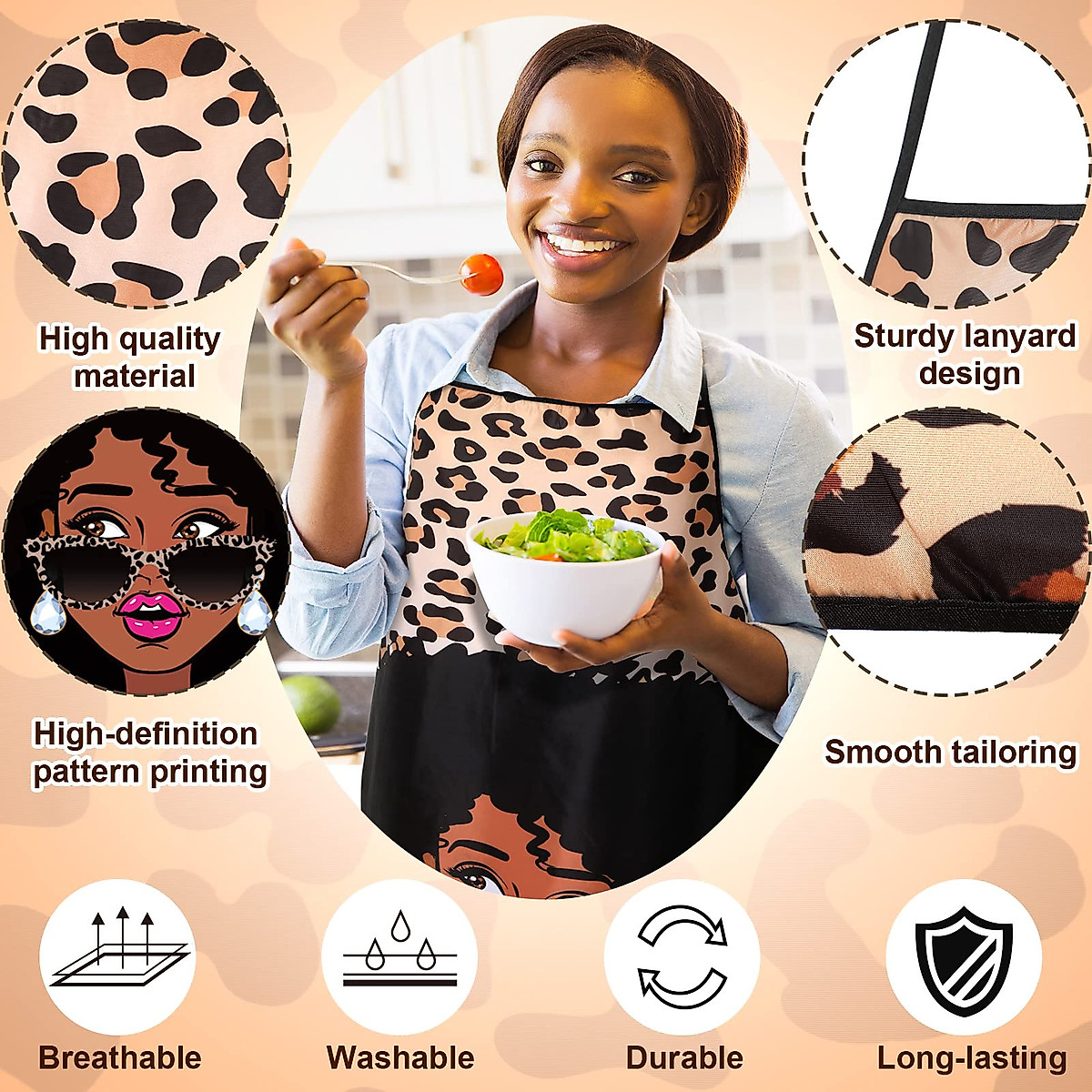 3 Pieces African Women Aprons Waterproof Black Girl Apron Adjustable African American Aprons Black Women Aprons Art Aprons Bib Mothers Day Gifts for Baking Gardening Cooking, 35.43 x 23.62 Inch