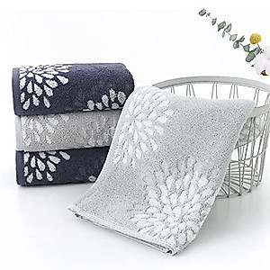 Pidada Hand Towels Set of 4 Hydrangea Floral Pattern 100% Cotton Absorbent Soft Decorative Towel for Bathroom (Light Grey)