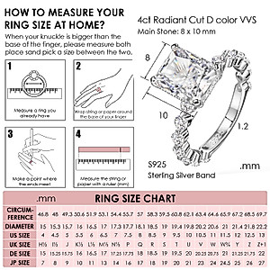 Michooyel S925 4ct Radiant Cut Cubic Zirconia Engagement Rings For Women Wedding Ring Promise Ring Sterling Silver Diamond Wedding Band