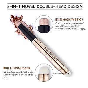 LOKFAR Eye-Shadow Stick Makeup Cosmetics Eye Brightener Stick, Rotatable Cream Eye Shadow Pencil, Glitter Shimmer Eyeshadow Stick with Soft Brush for Eye Makeup (03# Rose Gold Shimmer)