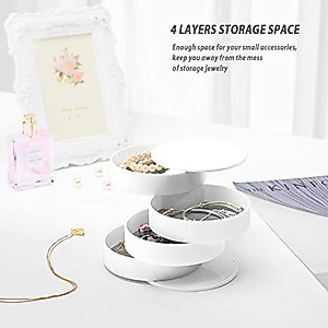 HengLiSam Jewelry Organizer, Small Jewelry Box Earring Holder for Women, Jewelry Storage Box 4-Layer Rotatable Jewelry Accessory Storage Tray with Lid for Rings Bracelets
