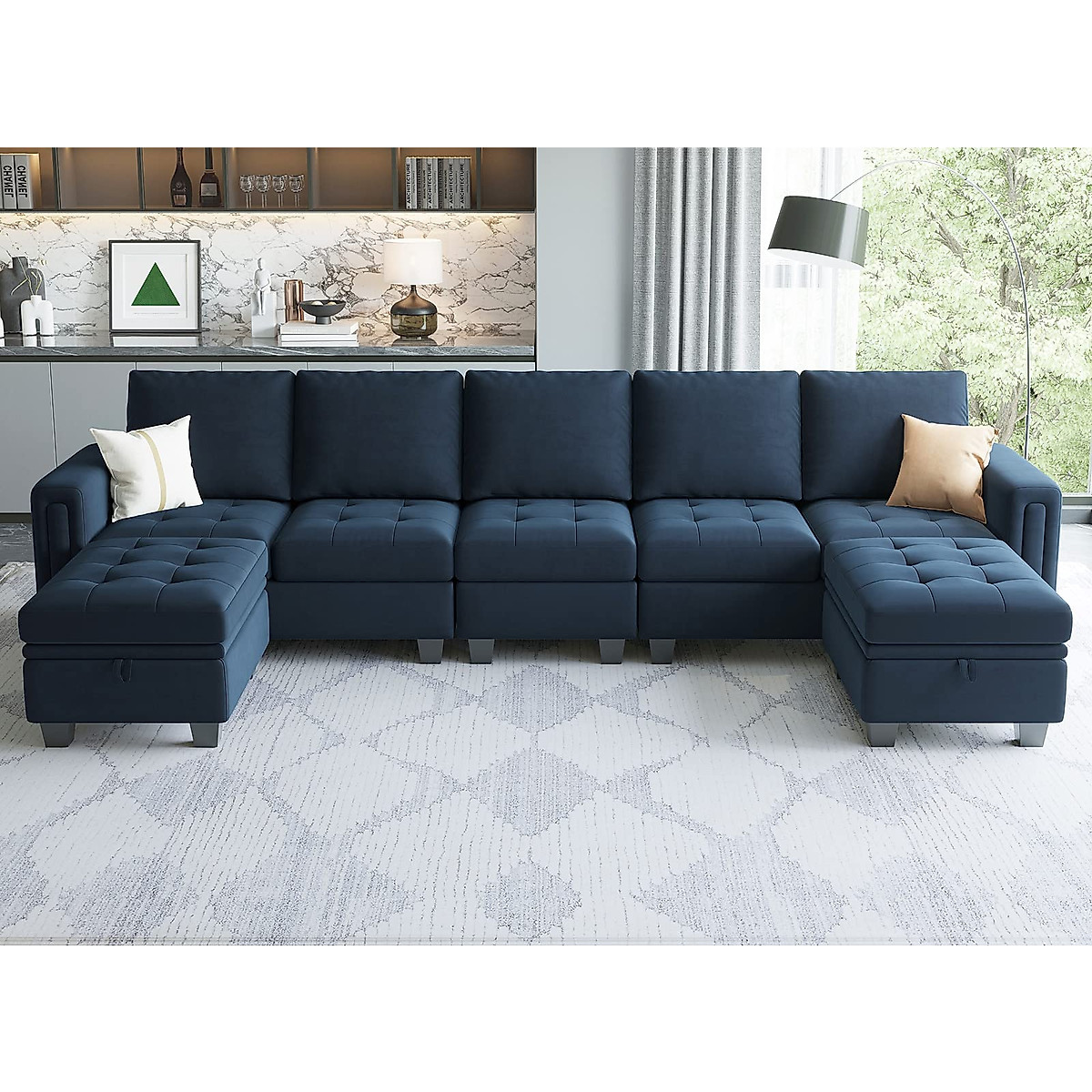 Belffin Velvet Corner Seat Module for Modular Sectional Sofa Couch Corner Sofa Couch Chair Blue