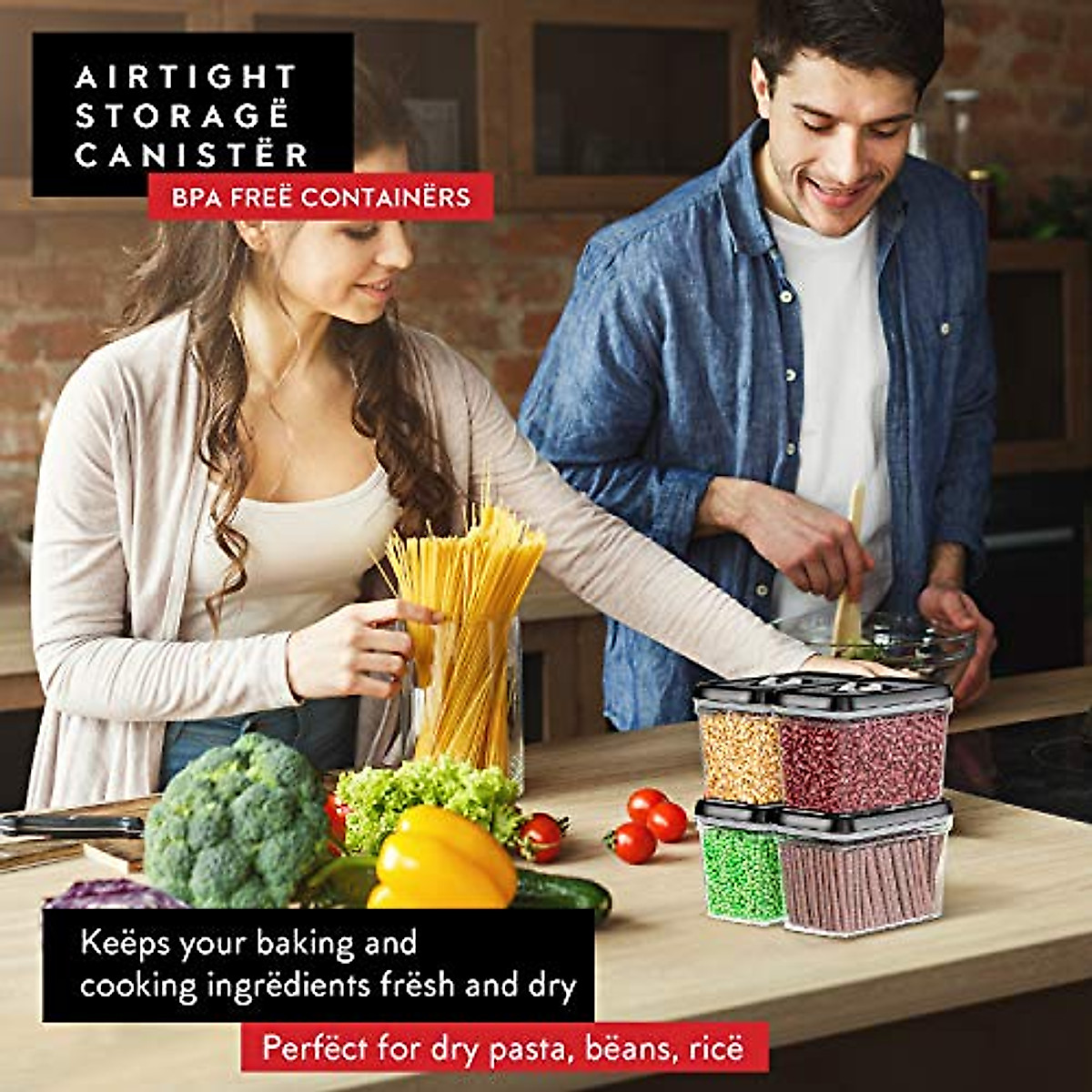 DWËLLZA KITCHEN Airtight Food Storage Containers - Pantry Snacks Kitchen Container, Baking Supplies, 4LB Sugar & Flour Canister - 4 Pc Set All Same Size - Clear Plastic BPA-Free - Keeps Fresh & Dry