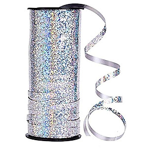 DNHCLL 100 Yard Crimped Curling Ribbon Roll,Metallic Silver Balloon Ribbons Strings for Parties, Festival, Florist, Crafts and Gift Wrapping,5mm Width