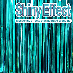 PartyWoo Foil Curtain 2 pcs, 3.3x6.6 ft Metallic Peacock Blue Tinsel Curtains, Backdrop Curtain, Foil Fringe Curtains, String Curtain, Birthday Decorations, Party Backdrop, Wedding Backdrop