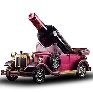 Yukuang Vintage car Wine Rack, Size (15.4in 5.5in 5.1in) Wooden Handmade Vintage Classic car Model Wine Rack, Capacity 750ml Bottle (red)
