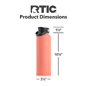RTIC 40 oz Vacuum Insulated Bottle, Metal Stainless Steel Double Wall Insulation, BPA Free Reusable, Leak-Proof Thermos Flask for Water, Hot and Cold Drinks, Travel, Sports, Camping, Coral