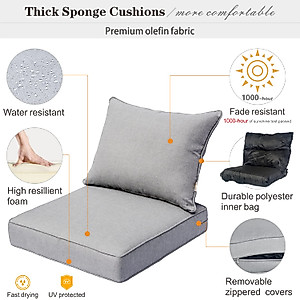 ovios Outdoor Cushion Set Patio Furniture Cushions with Removable Cover Water Resistant Fade Resistant Thick Bottom Deep Seat Cushion and Back Cushion for Sofa Chair Couch, 24 x 24 Inch, Grey