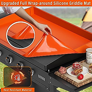 Ezebesta Silicone Griddle Mat for Blackstone 28 Inch Griddle，Protective Cover Mats Blackstone Griddle Top，Covers for Blackstone Protector Outdoor-Orange/High Wall Design