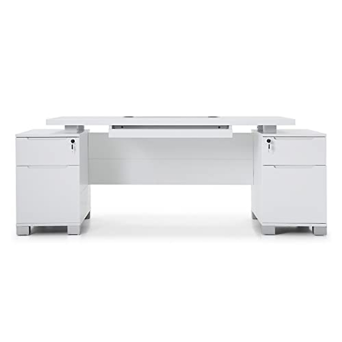 Zuri Furniture 79" Modern Ford Executive Desk with Filing Cabinets - White