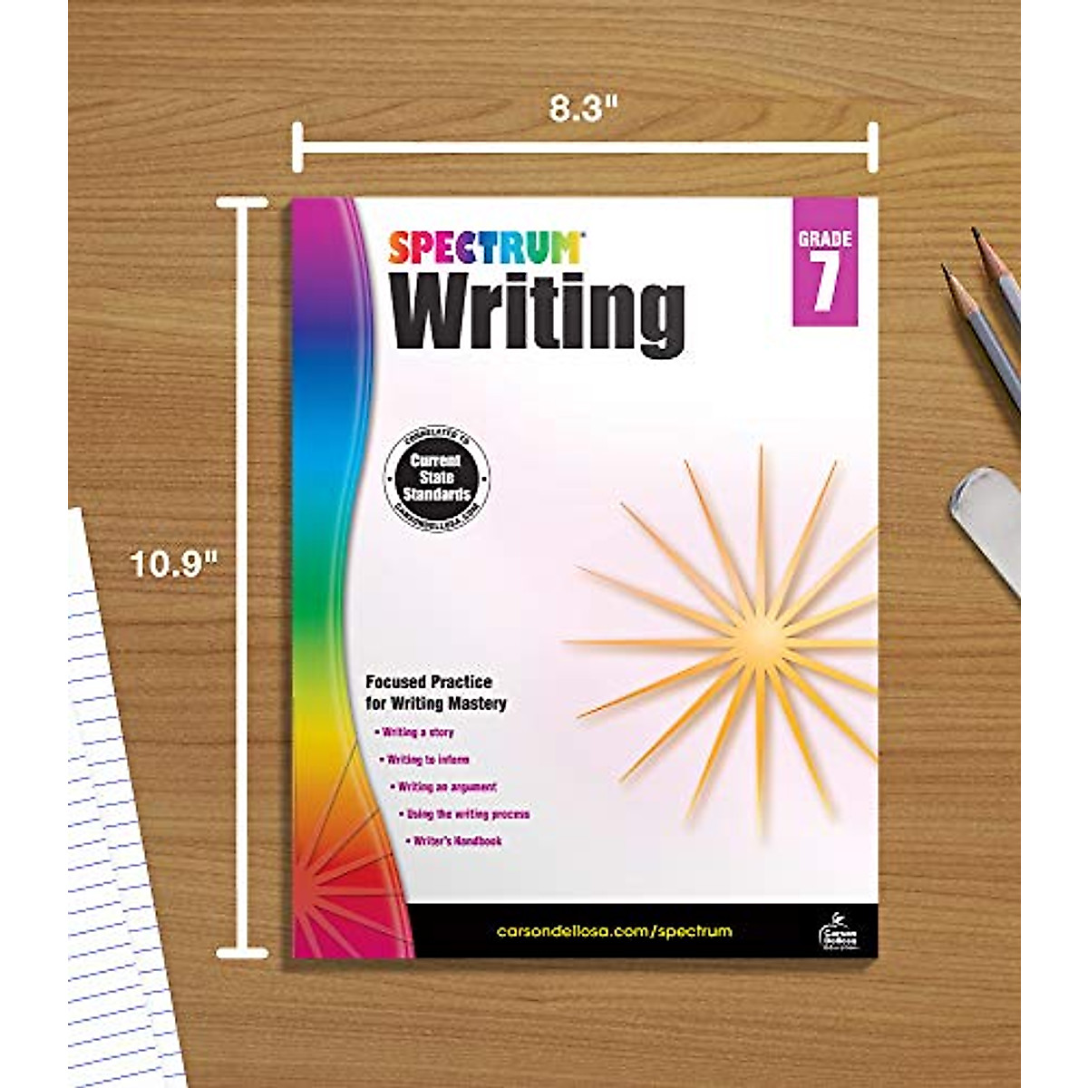 Spectrum 7th Grade Writing Workbooks, Ages 12 to 13, 7th Grade Writing, Informative, Argumentative, Comparative, and Fiction Story Writing Prompts, Writing Practice for Kids - 136 Pages