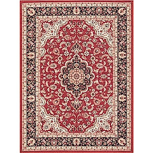 Well Woven Kings Court Gene Red - Non-Slip Rubber Backed Oriental Medallion 5x7 Area Rug - for Living Room & Dining Room - Kid & Pet Friendly, Easy-to-Clean, Machine-Washable, Low Looped Pile