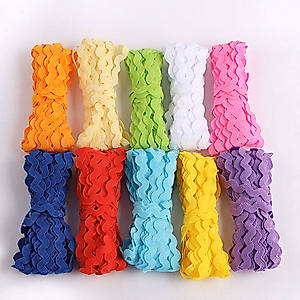 50Yards Colorful Wave Bending Fringe Trim 5mm Rick Rack Sewing Ribbons for DIY Clothes Dress Gift Wrapping Home Wedding Party Decoration 10 Colors