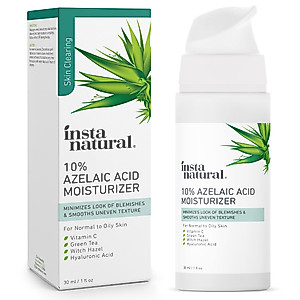 InstaNatural 10% Azelaic Acid Moisturizer, Face Moisturizer with Vitamin C, Hyaluronic Acid, Green Tea Extract, and Witch Hazel, For Roscesea, Acne Prone Skin and Hyperpigmentation