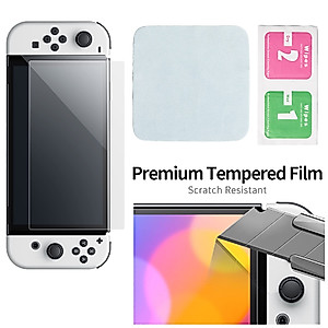 Benazcap Case Compatible with Nintendo Switch OLED Model 2021, 14 in 1, Accessories Kit with Carry Case, Clear Cover, Screen Protector, Silicone Skin for Joy-Con and Thumb Grip Caps, USB Cable&More