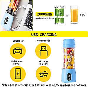 Portable Blender, Personal Size Blender for Smoothies and Shakes, Mini Blender Portable 2000mAh USB Rechargeable with Six Blades, Electric Blender Sports,Travel,Gym (Blue)
