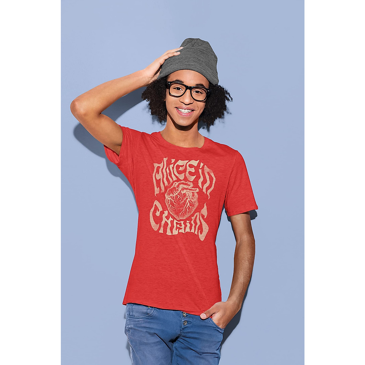 American Classics Alice in Chains T-Shirt - Heart Mens Short Sleeve 90s Music Vintage Style Graphic T-Shirt - Red Heather