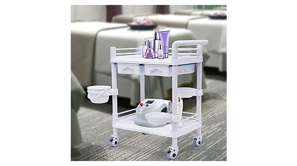 Rolling Utility Cart, 3-Tier Heavy Duty Cosmetology Cart with 360 ...