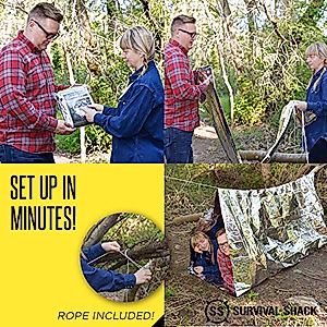 SharpSurvival Shack Emergency Survival Shelter Tent - 2 Person Mylar Tube Tent - Lightweight 8' x 5' All Weather Waterproof Shelter Conserves Heat - Reflective Tents for Camping/Hiking and more