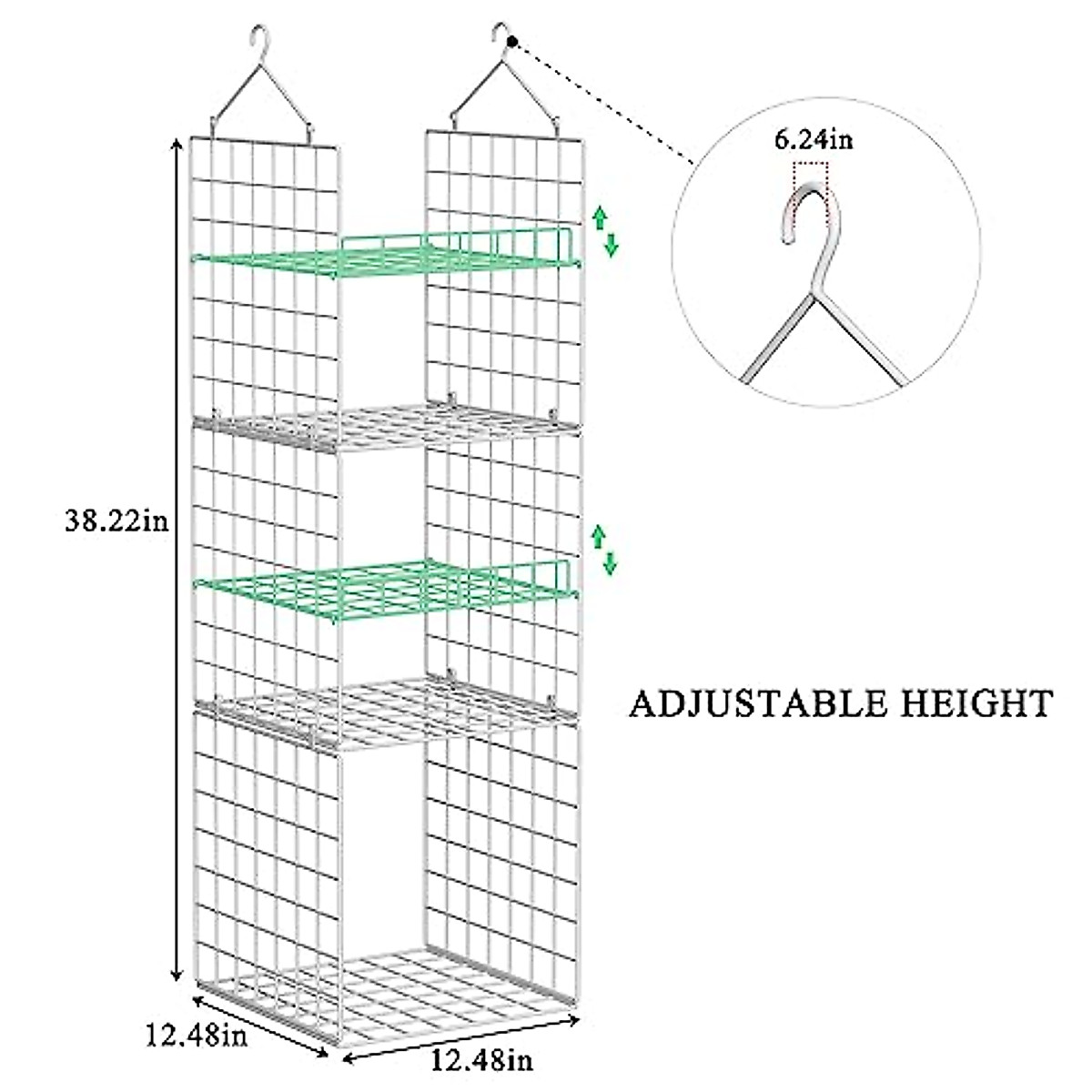 Yociyoga 5 Tier Closet Organizers and Storager, Adjustable Hanging Shelf Metal Wire Wardrobe Basket with 2 Sturdy Hooks for Bedroom, Livingroom (White)