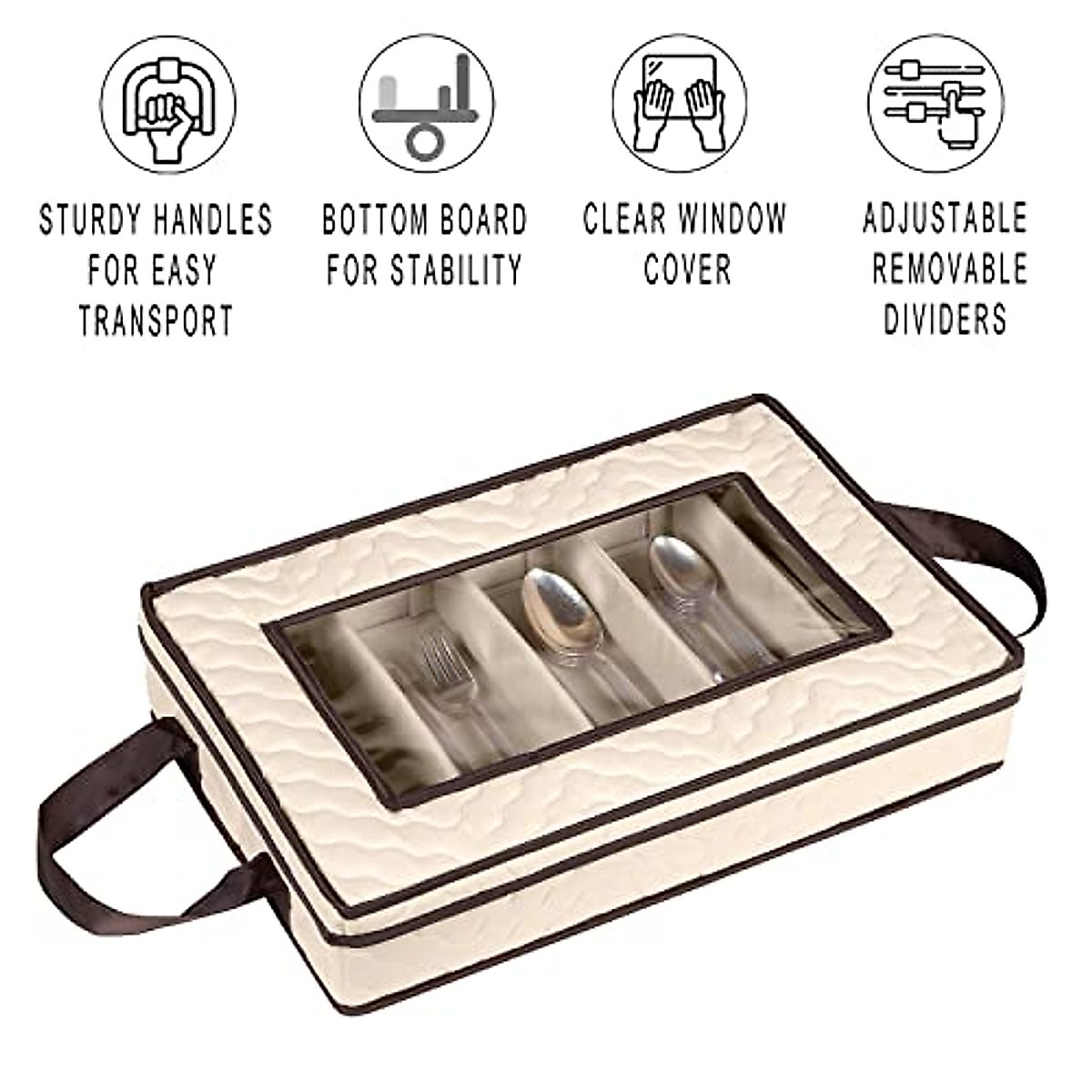 Flatware Storage Case - Tableware Utensil Chest - Durable 5 Compartment Silverware Container with Removable Lid and Easy to Carry Handles - Large Capacity Keeps Your Cutlery Organized and Protected