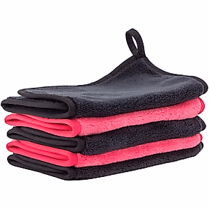 S&T INC. Makeup Remover Wipes for Skin Care, Reusable Makeup Wipes or Face Towels, Travel Essentials, Black and Pink, 8 In. by 16 In., 5PK