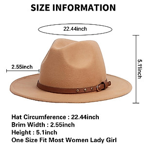 Geyanuo Womens Fedora Hat Classic Wide Brim Floppy Panama Hat with Ring Belt Buckle Wool Fashion Fedora Hat