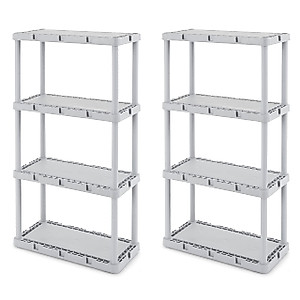 Gracious Living Knect-A-Shelf Fixed Height 4 Tier Storage System Unit Light Duty for Home, Garage, and Laundry Room, 24 x 12 x 48, Gray (2 Pack)