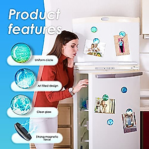 Bamsod 12 PCS Glass Strong Refrigerator Magnets, Ocean Pattern Series Magnets Whiteboard Magnets Glass Fridge Magnets for Office Cabinets Round Fridge Stickers Home Kitchen Decor