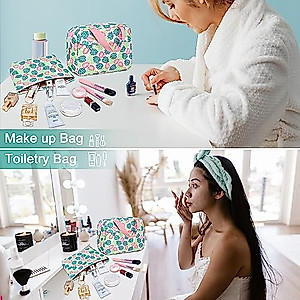 BTOOP 2 Pcs Makeup Bag Large Travel Cosmetic Tote Bags Cute Makeup Pouch Toiletry Handle Purse Organizer Set for Women (Turtle back-Pink green)