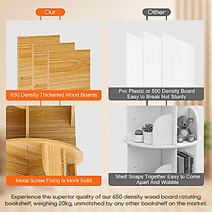 Dozont Upgraded 18" Rotating Bookshelf Tower, 4 Tier Circular Bookshelf for Kids&Adults, Wood 360° Floor Standing Book Storage Rack, Spinning Bookshelf Tower for Office Home Living Room Study, Wood