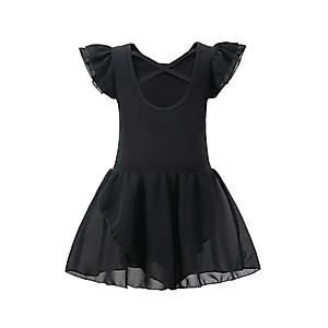 vivifayee Girls Ballet Leotards Dance Tutu Dress with Chiffon Bow Skirted Outfit X-Black