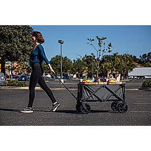 ONIVA - a Picnic Time brand Adventure Wagon Elite All-Terrain Folding Beach Wagon with Big Wheels plus Table Top Lid & Soft Cooler Liner, (Dark Gray)