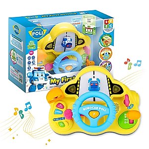 Robocar Poli Steering Wheel Toy, Musical Pretend Play Driving Toy for Baby Driver, My First Driving Educational Turn and Learn Toy, Simulation Racing Wheel Toy for Preschool Kid Toddler Age 1-3