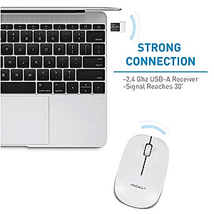 Macally 2.4G USB Wireless Mouse for Laptop and Desktop Computer, Comfortable and Long Range Computer Mouse - Cordless Mouse for Mac, Apple MacBook Pro/Air, Chromebook, or Windows PC - White