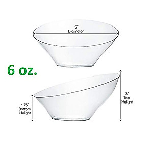 PLASTICPRO Disposable Angled Plastic Bowls Round Small Serving Bowl, Elegant for Party's, Snack, or Salad Bowl, Clear Pack of 8