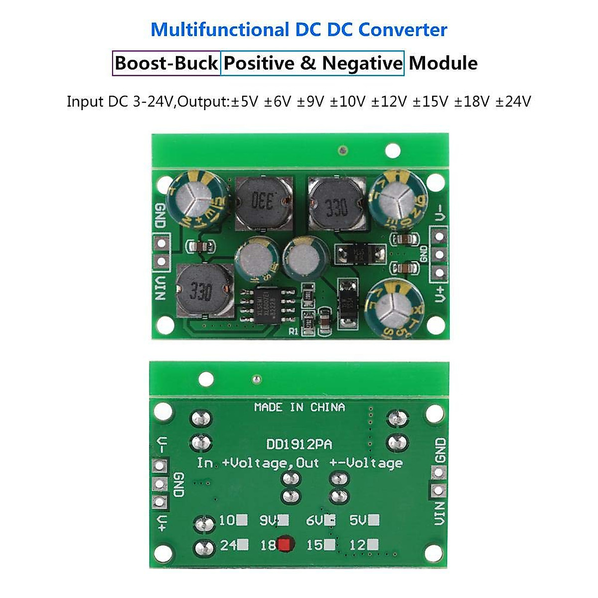 DC-DC Boost Voltage Converter Positive Negative Output Module Power Regulator Volts Transformer Board Output Voltage ±12VDC