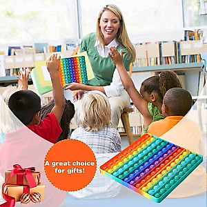 DK-SIMINA Large P0pp with Numbers, Rainbow Square Dimples Fidgett Ttoy 100 Bubble Math Toy Learning Tool for Teachers to Make Various Math Operations (1-100 Numbers)
