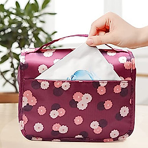 Aosivm Hanging toiletry bag for Women,makeup travel bag,with Jewelry Organizer Compartment,Large Cosmetic Bag Travel Organizer for Bathroom Shower Accessories (Wine red, Large)