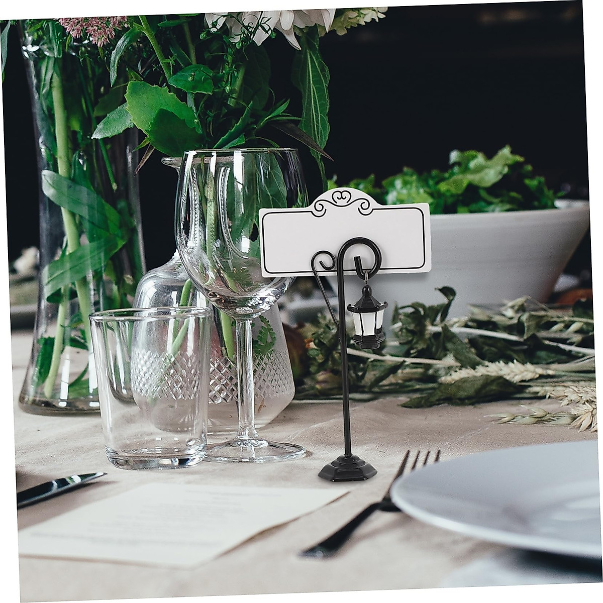 NUOBESTY 4pcs Street Light Clip Tabletop Miniatures Wedding Decorations for Tables Mini Card Holder Place Stand Dollhouse Lamppost Street Lamp Models Metal Black Message Clip Note Clamp