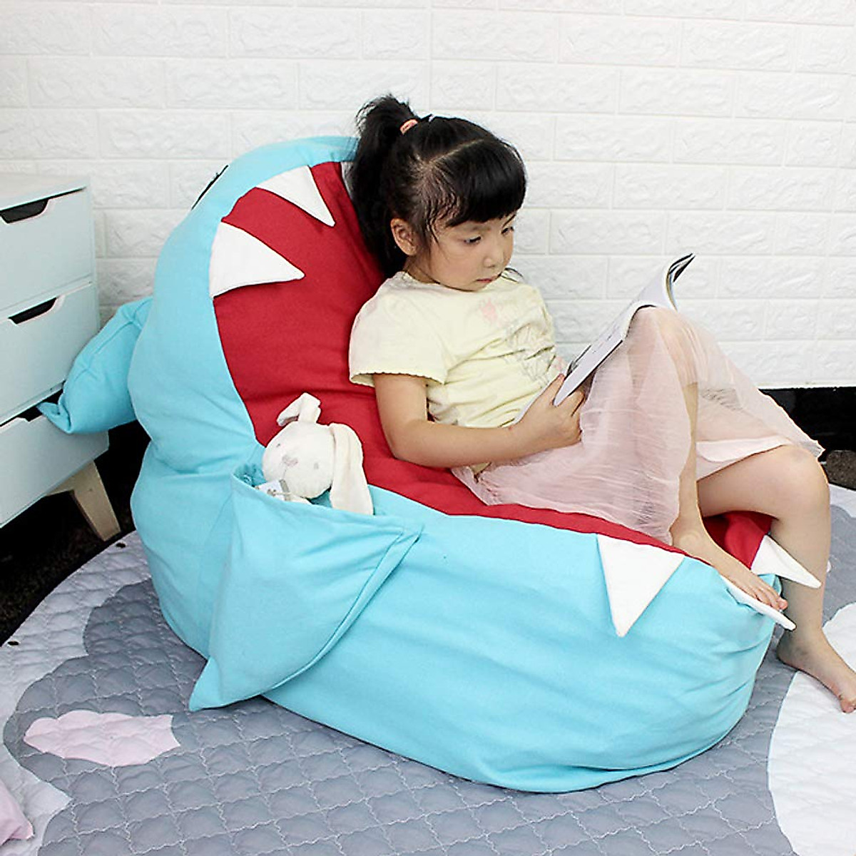 DreamsEden Shark Stuffed Animal Storage Bag Chair Dual-use Toy Organization Seat for Kids, Bag Only No Stuffing (Blue)