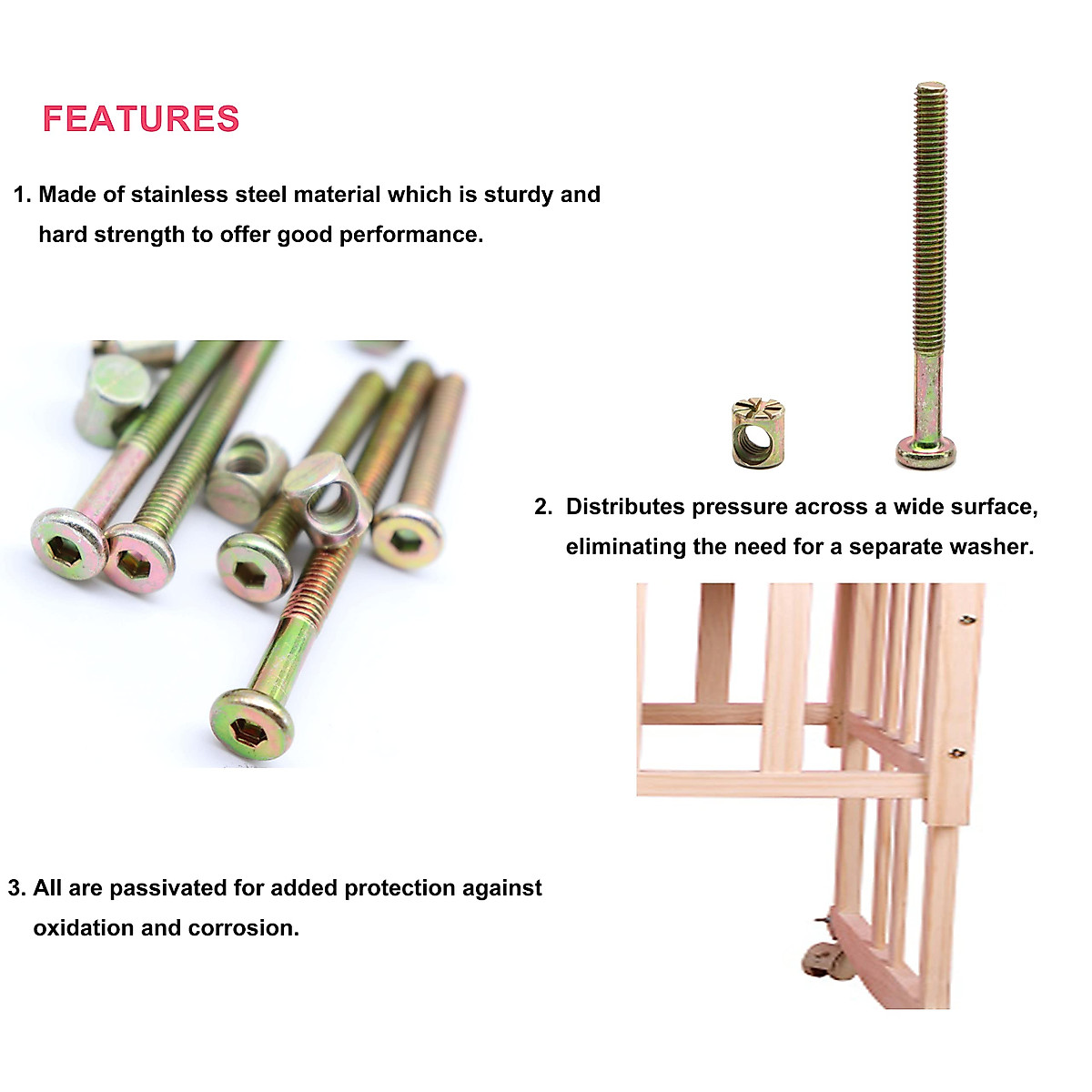 M6 Baby Crib Bolts Replacement Kit, cSeao 50pcs M6x30mm/ 40mm/ 50mm/ 60mm/ 70mm Zinc Plated Socket Cap Screw Kit for Chairs Bunkbed Cot Furniture