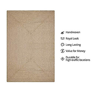 Homespice Biscuit Washable, Indoor-Outdoor, Pet-Friendly Braided Area Rug, Reversible, for Entryway, Kitchen, Bathroom, Neutral, Coastal, Farmhouse Style, Tan - Beige, 20" x 30"