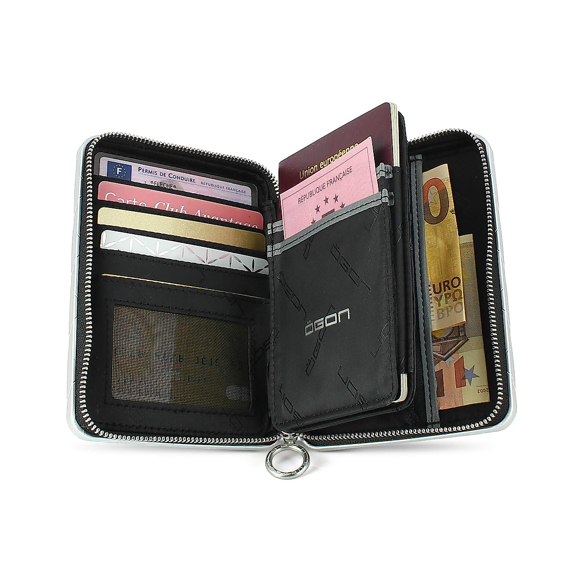 ÖGON -DESIGNS- Quilted Passport Aluminum Wallet Large capacity passport size - Clutch organizer - Women’s RFID blocking wallet - Rose Gold