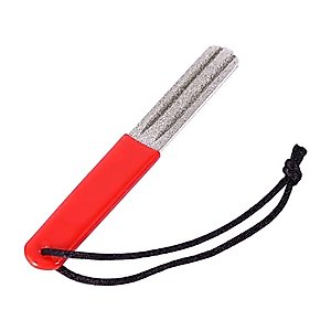 Tgoon Fishing Hook Sharpener, Fishing Accessory 2 Sided Fish Knife Grinding Tool Sharpening Grooves for Honing Hook Bottom and Point for Anglers for Outdoor Fishing(red, Double Groove)