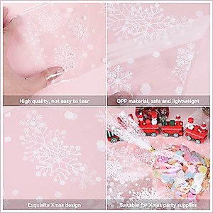 FOPINOA Snowflake Cellophane Bags, 120PCS Clear Christmas Treat Bags Snowflake Goodie Bags with 150 Twist Ties for Christmas Party Supplies